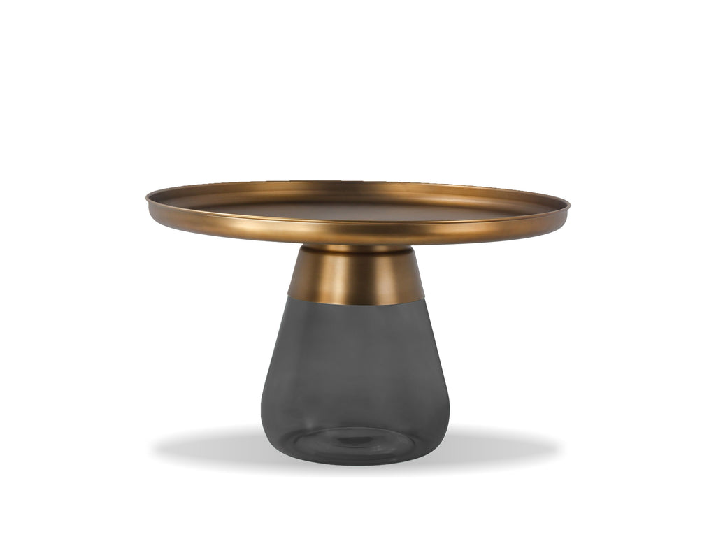 DUVERRE Coffee Table in Brass Top and Smoke Glass – Mobital Group